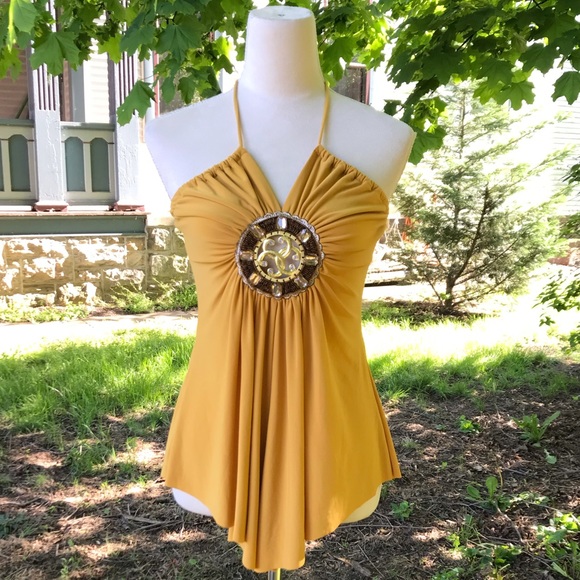 Body Central | Tops | Body Centralyellow Bedazzled Halter Top | Poshmark